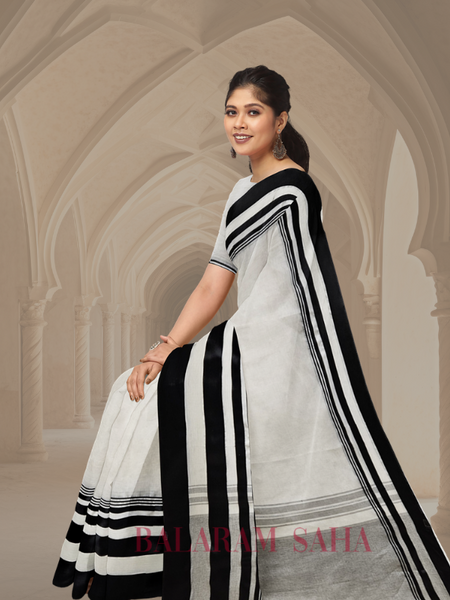 Balaram Saha's Off-White & Black Handloom Traditional Dhaonekali Cotto