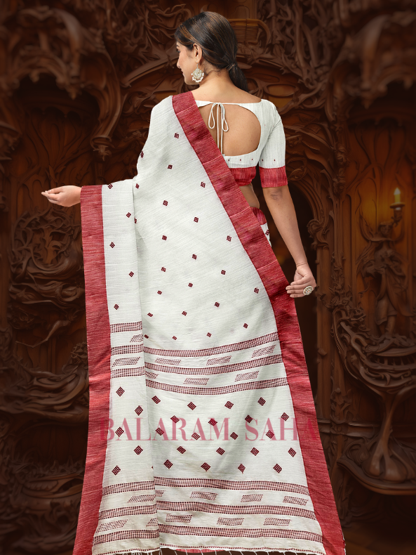 A Classic Revisited: Balaram Saha's White Handloom Cotton Saree with R