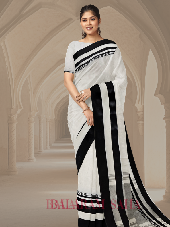 Balaram Saha's Off-White & Black Handloom Traditional Dhaonekali Cotto