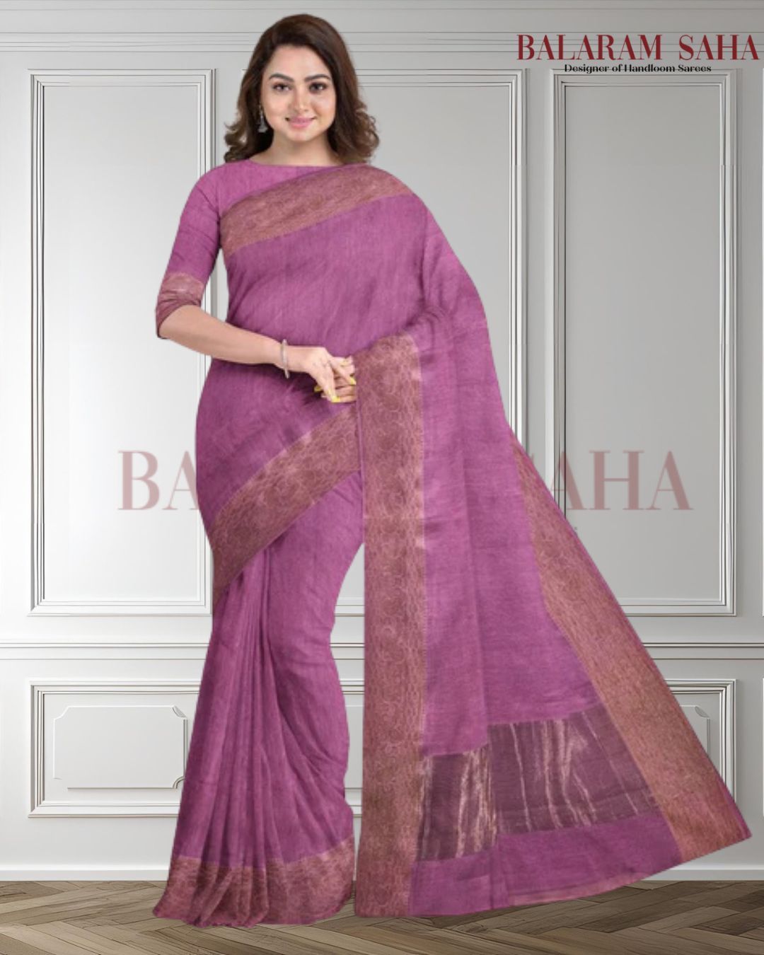 Balaram Saha's Soft Handloom Silk Saree With Woven Zari Border: Timele
