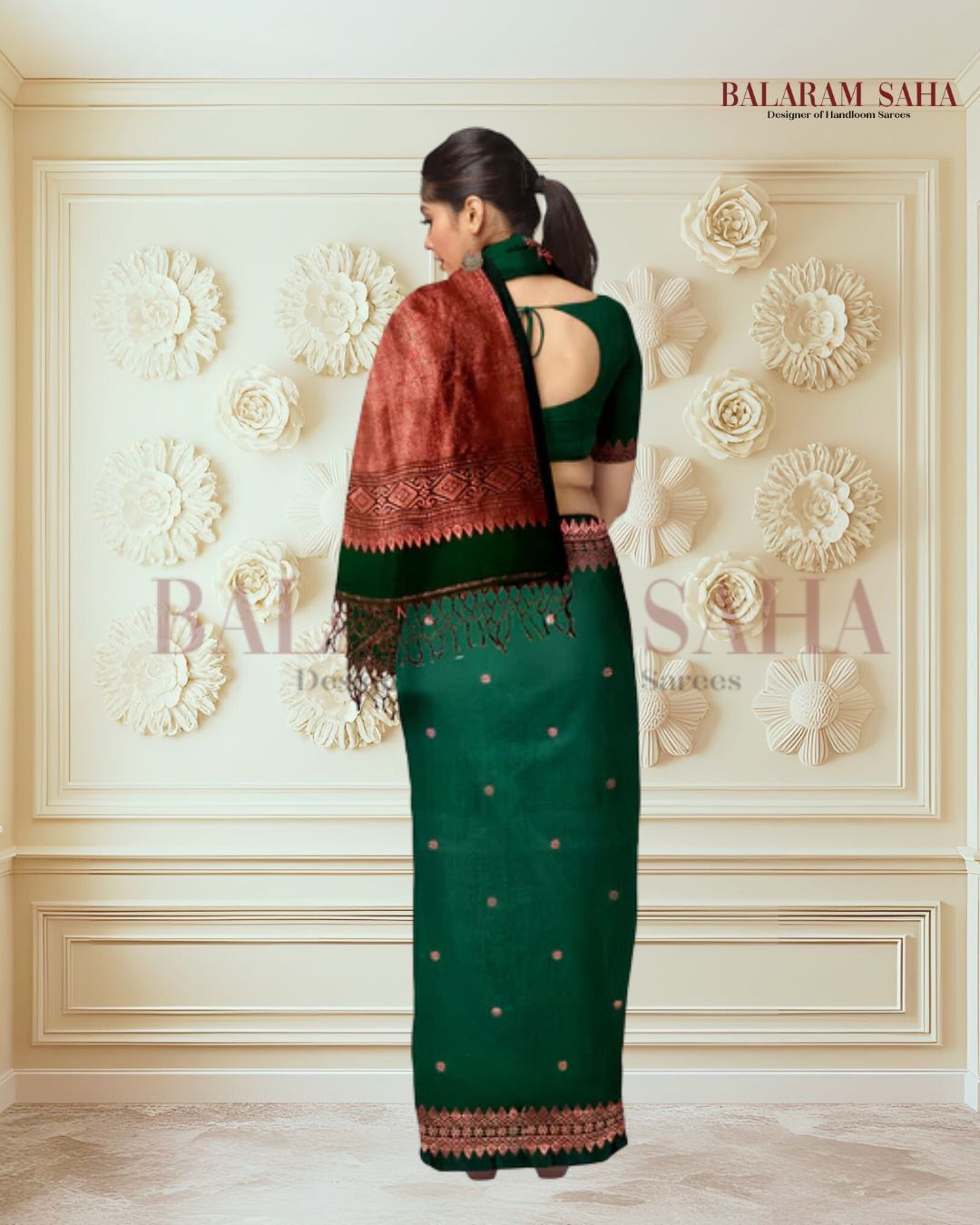 Balaram Saha: Masterpiece in Green and Copper Handloom Cotton Banarasi