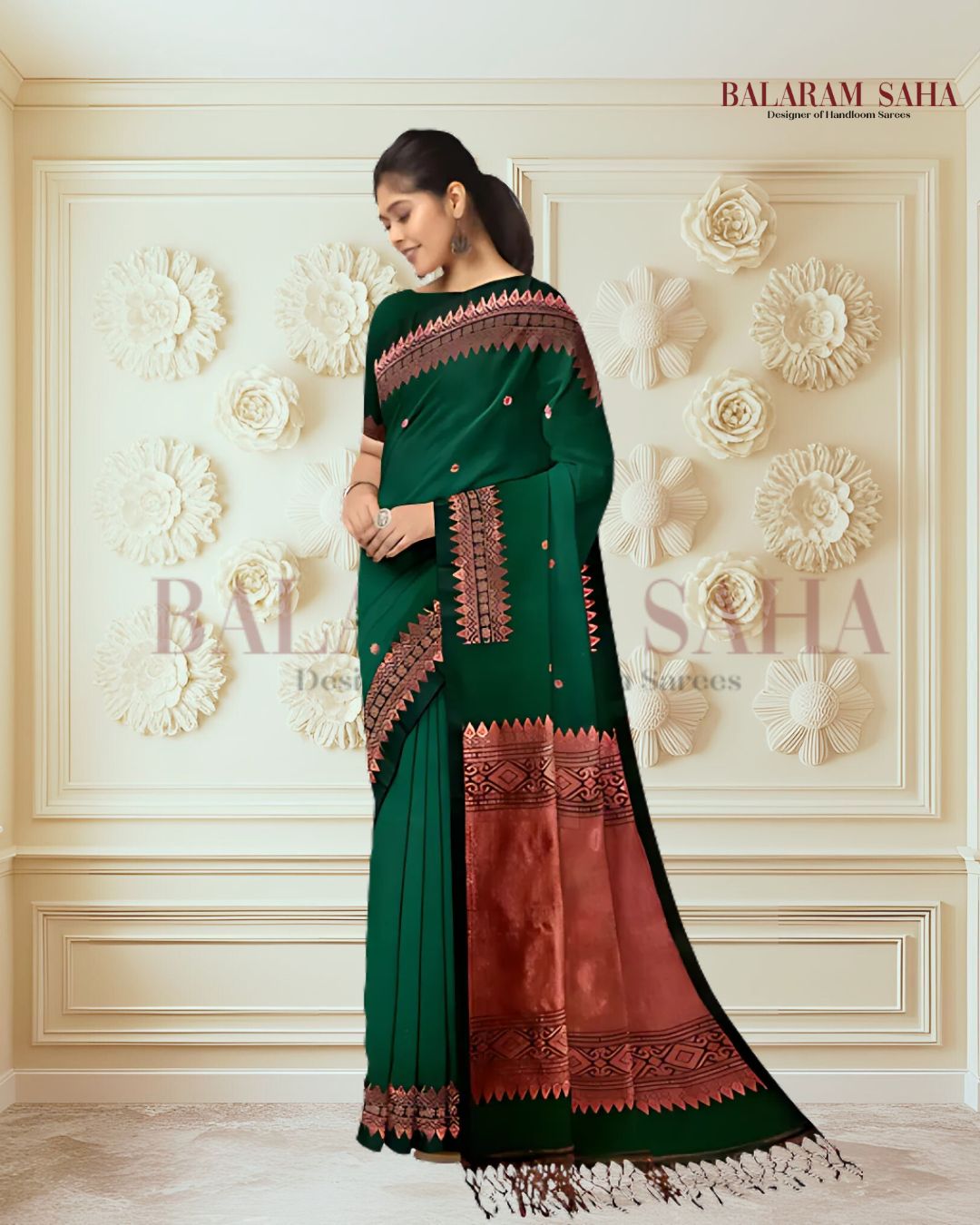 Balaram Saha: Masterpiece in Green and Copper Handloom Cotton Banarasi