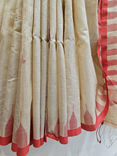 Pure Handloom Gachhi Tussar Silk Jamdani Saree with Intricate Maa Durg ...